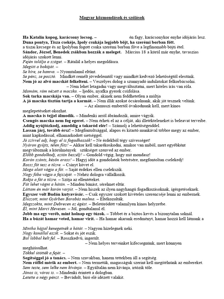Magyar Közmondások És Szólások | PDF