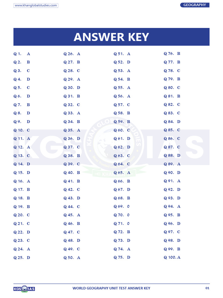 539 Lecture World Geography Unit Test Answer Key by World Geog | PDF