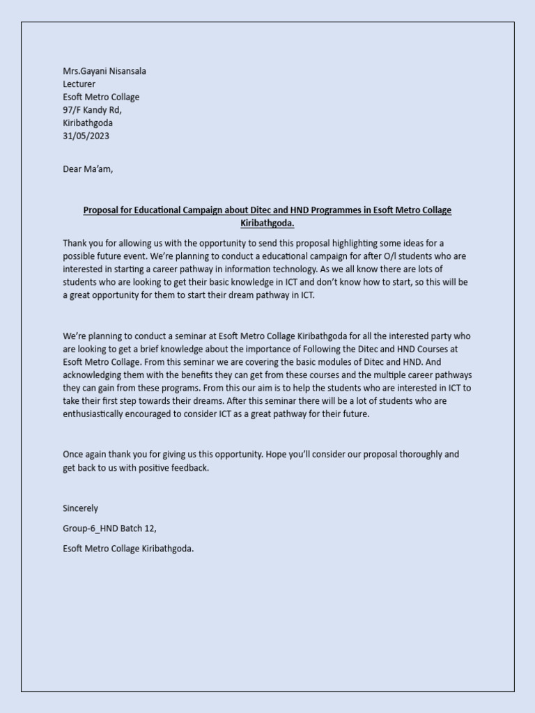 Project Proposal of The Educational Campaign On HND Program Registration No 174389 | PDF