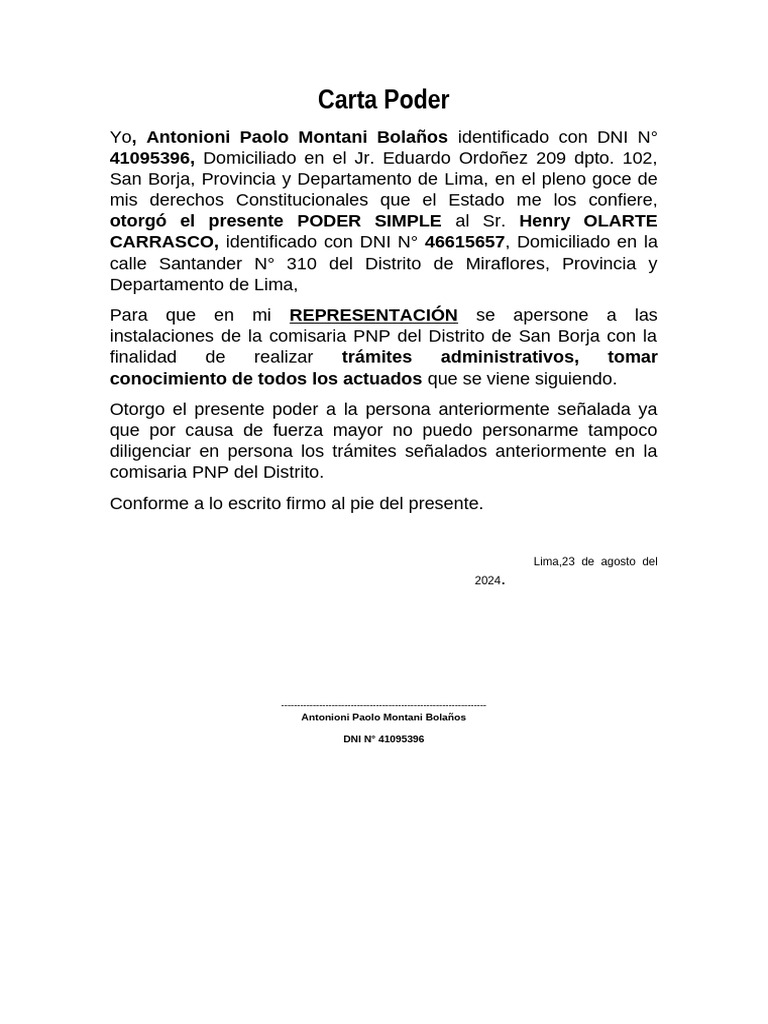Carta Poder para Trámites Administrativos | PDF