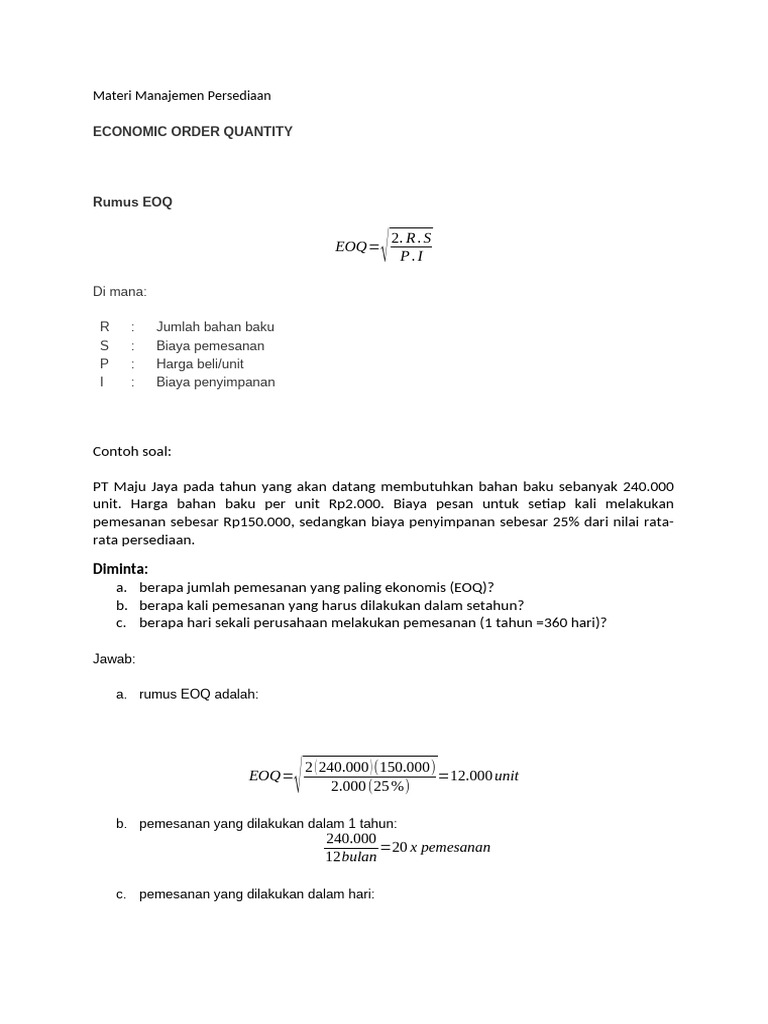 Rumus dan Contoh EOQ dalam Manajemen Persediaan | PDF