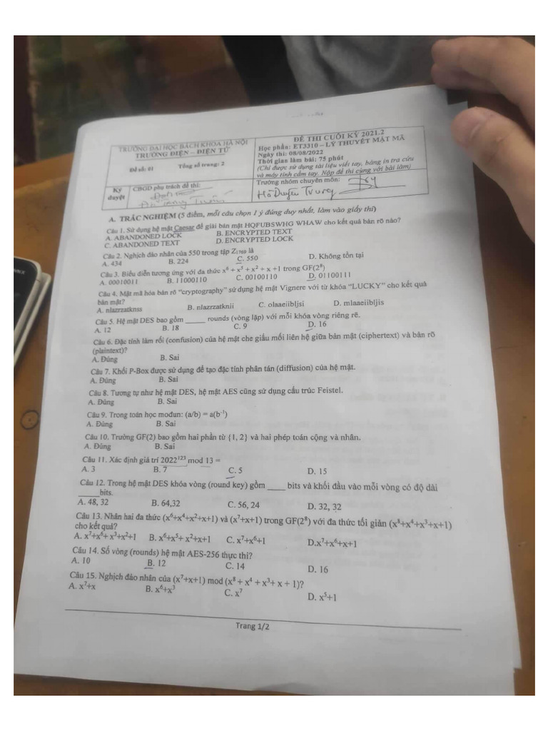 Đề thi CK LTMM | PDF