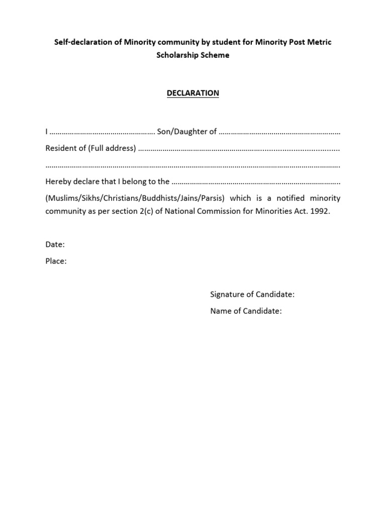Minority Scholarship Declaration | PDF | Technology & Engineering