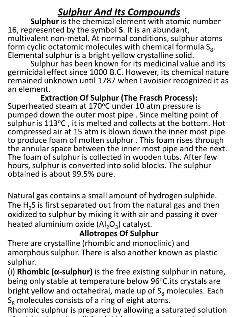 Sulphur and Its Compounds Overview | PDF | Sulfur | Sulfuric Acid
