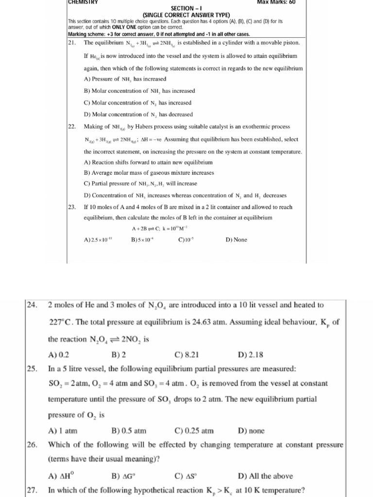 Chemical EQUILIBRIUM ASSIGNMENT | PDF