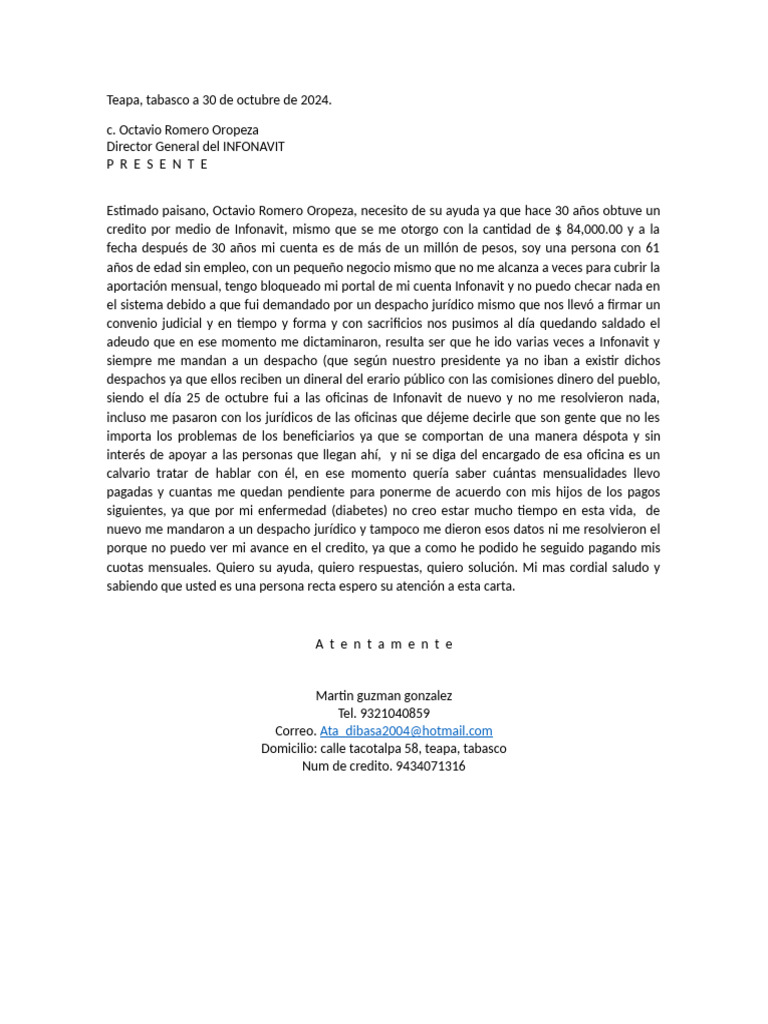 Carta Al Infonavit | PDF