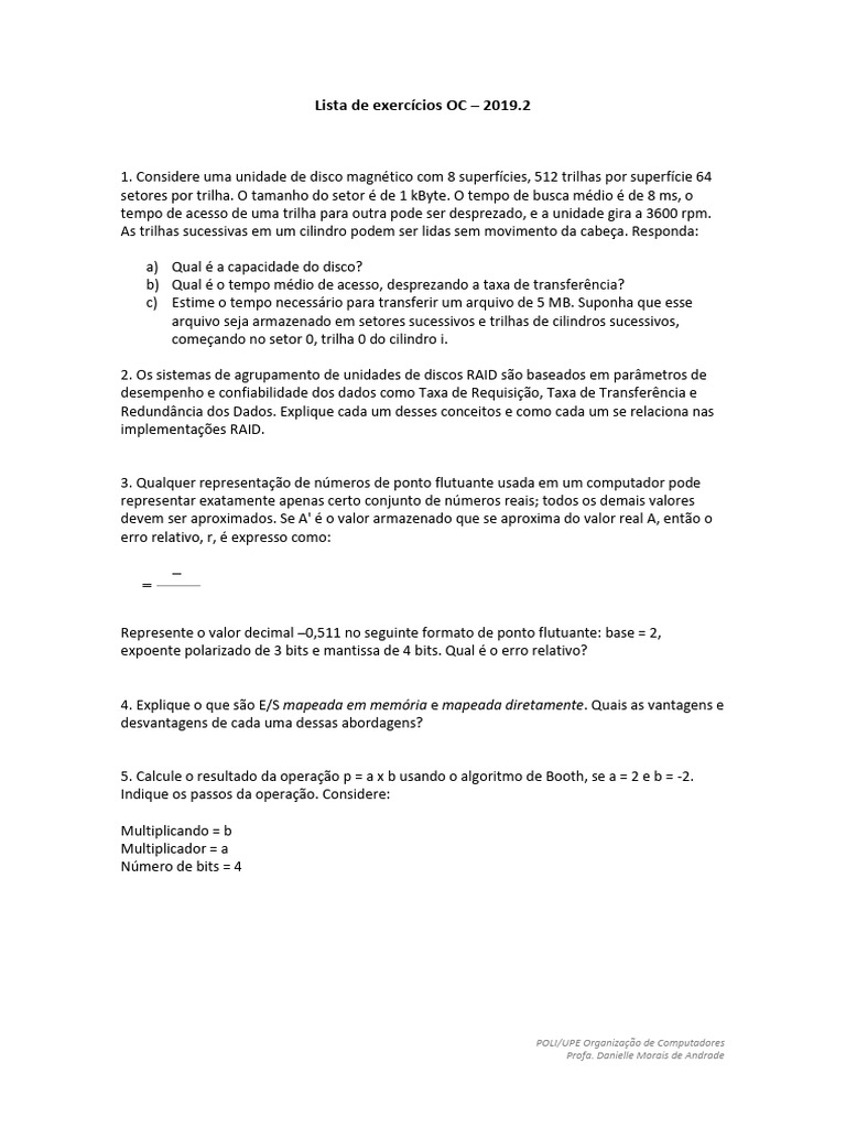 Lista - Organização de Computadores | PDF