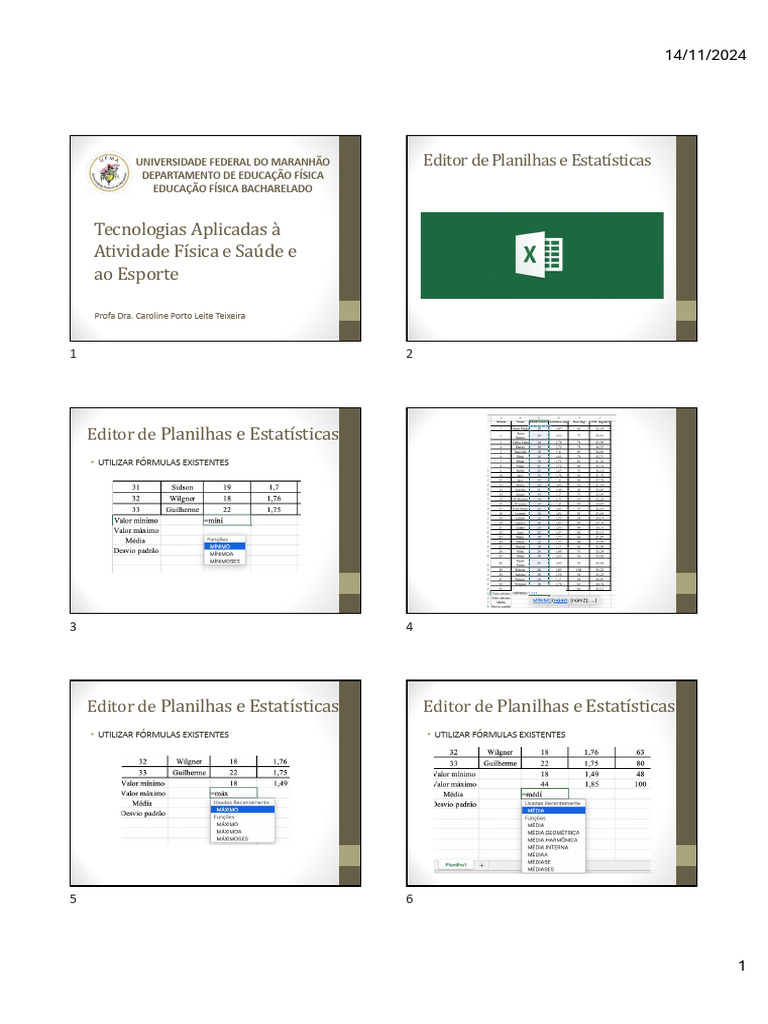 Aula 3 - Editor de Planilhas e Estastisticas | PDF