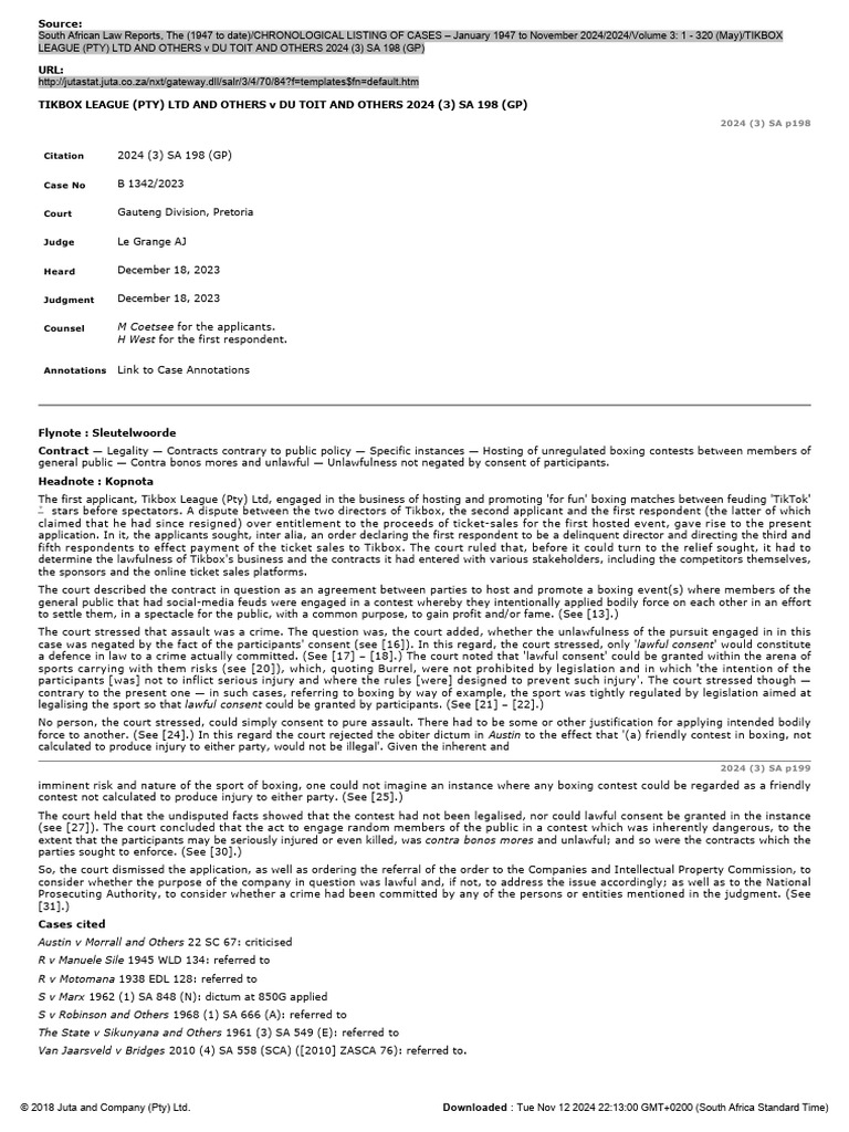 Tikbox Boxing Event Case Ruling | PDF | Consent | Crimes