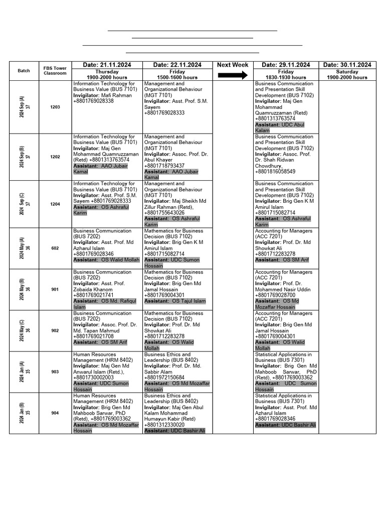 Update Mid Term Routine Sep-Dec 2024 | PDF