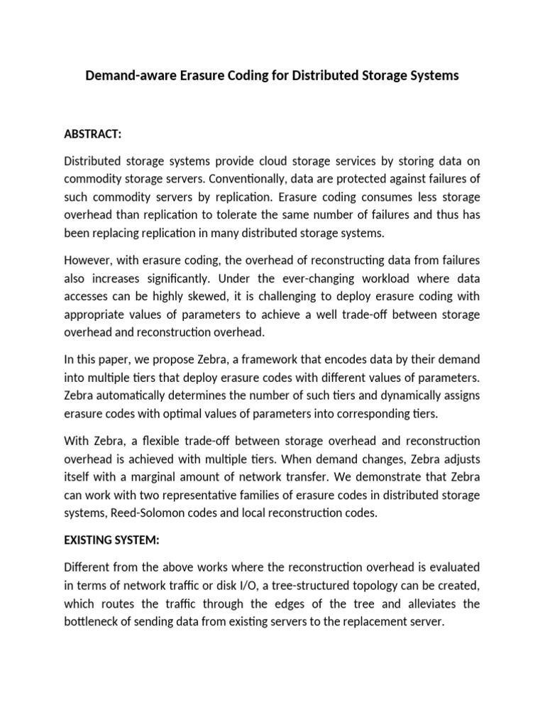 Demand Aware Erasure Coding For Distributed Storage Systems Pdf Computer Data Storage