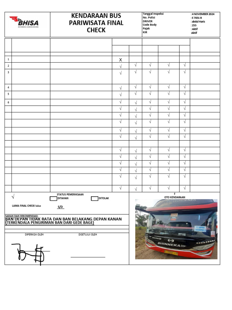 Form Checklist Armada Ajk Karawang | PDF