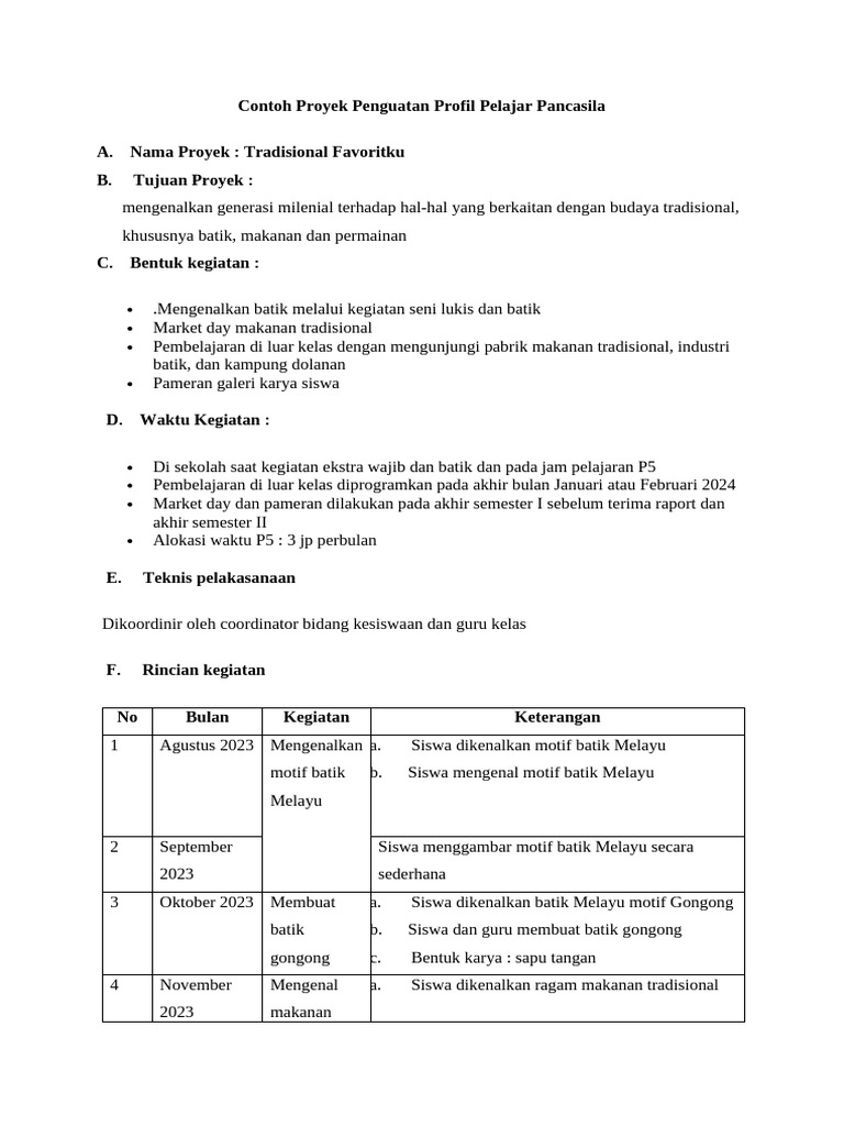 Contoh Proyek Penguatan Profil Pelajar Pancasila | PDF