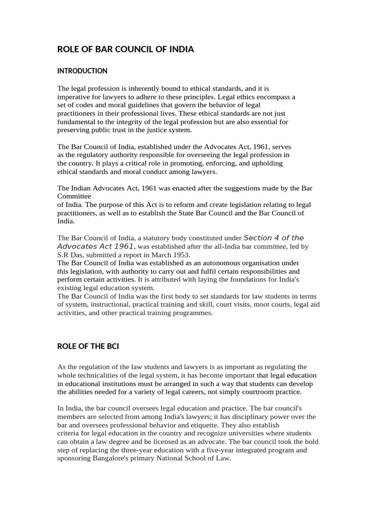 Bar Council of India: Ethics in Law | PDF | Lawyer | Legal Education