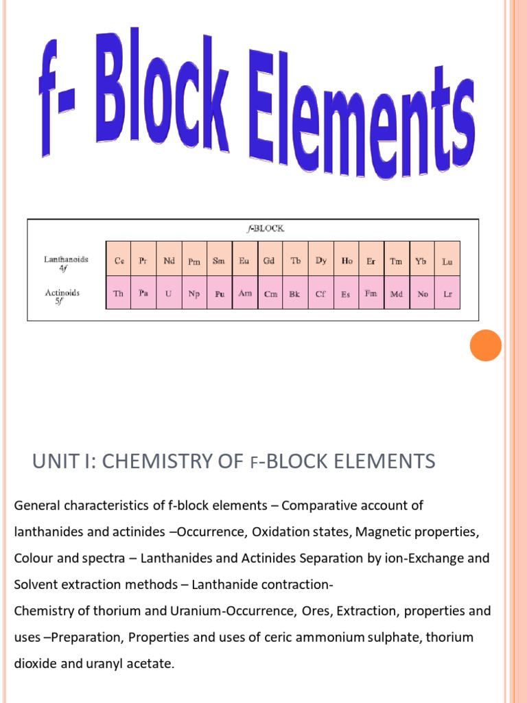 Inorg Chem-I Unit-I F-Block Elements | PDF | Lanthanide | Actinide