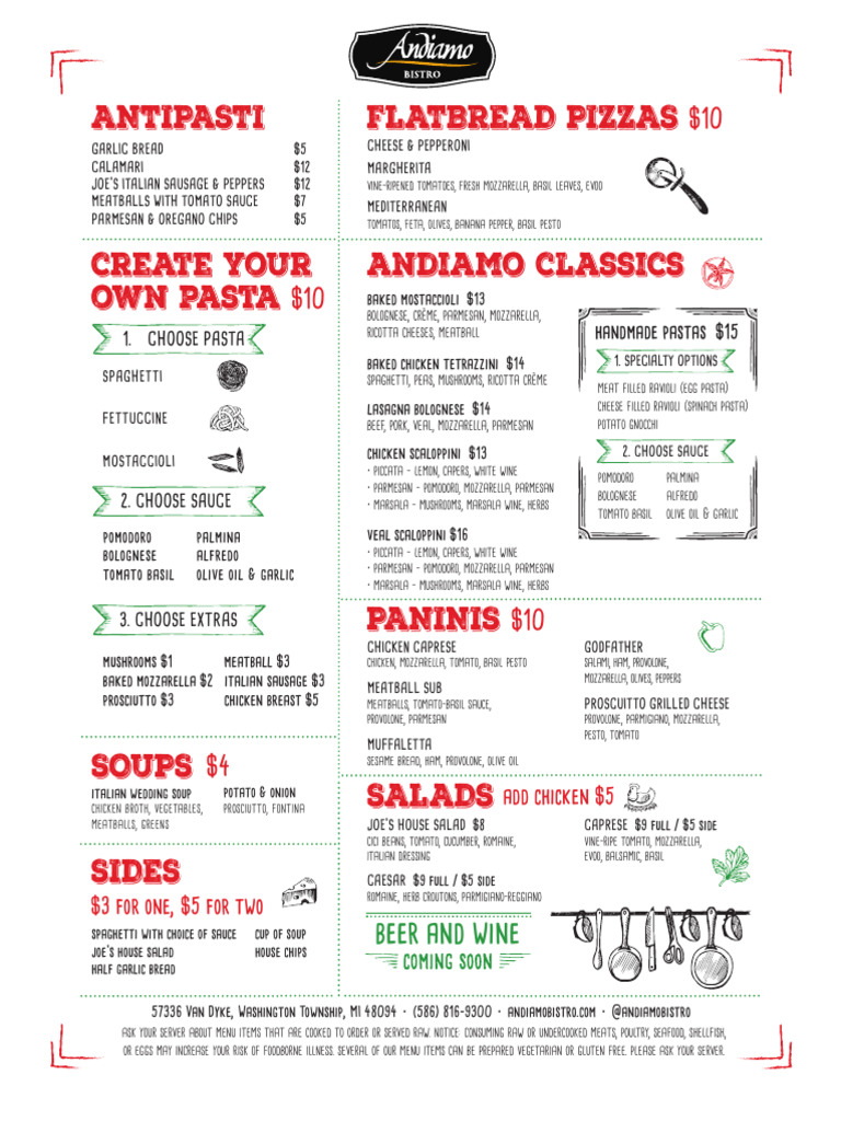 Bistro Menu | PDF | Pasta | Tomato Sauce