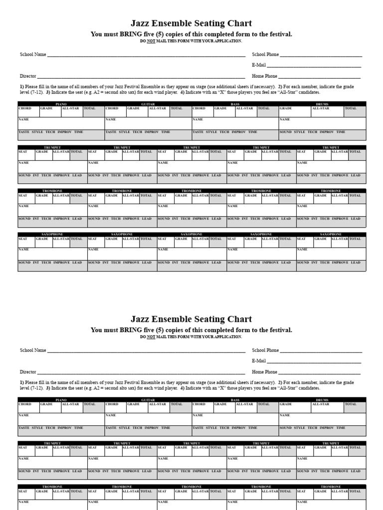 Jazz Ensemble Festival Seating Chart | PDF | Musical Compositions ...