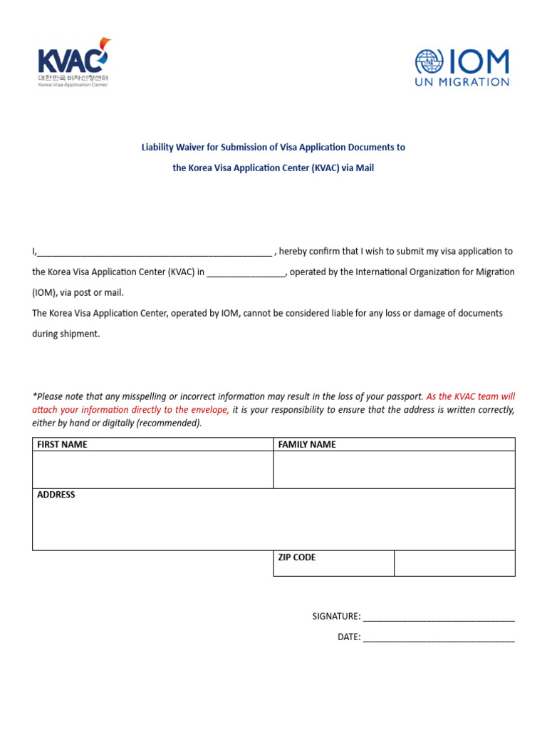 Visa Application Liability Waiver Form | PDF