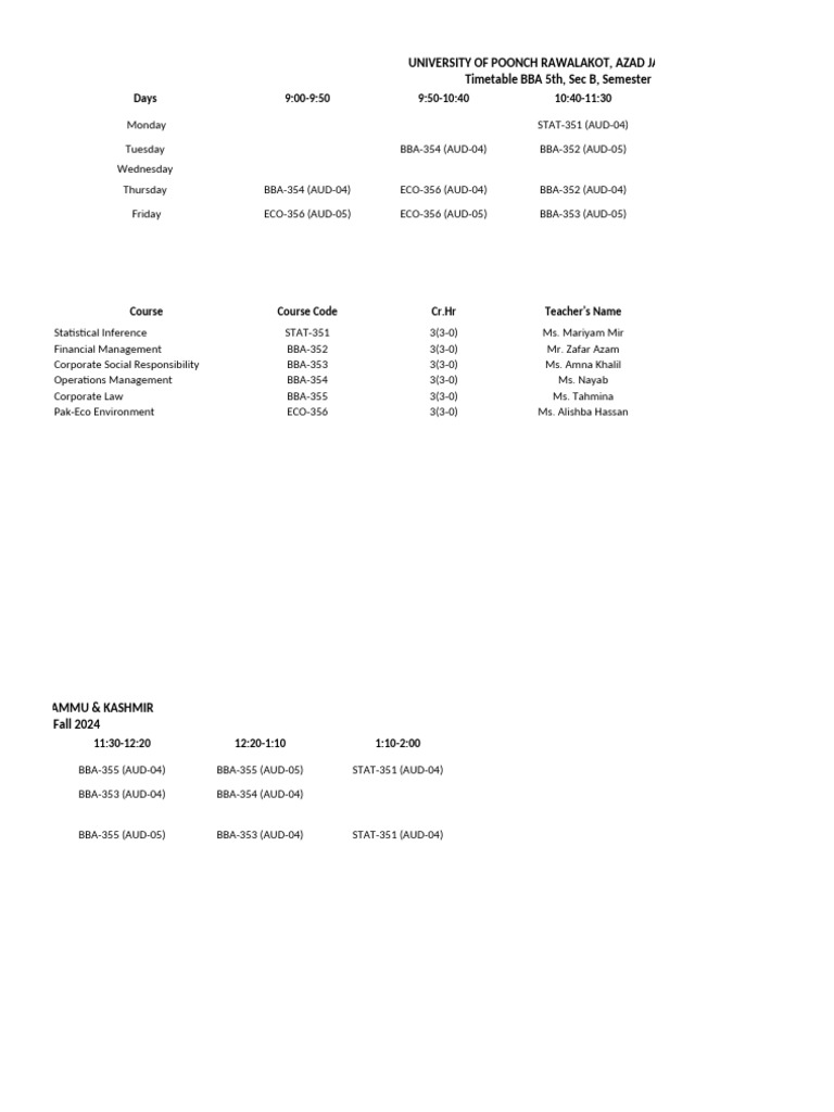 Timetable (Upd) | PDF