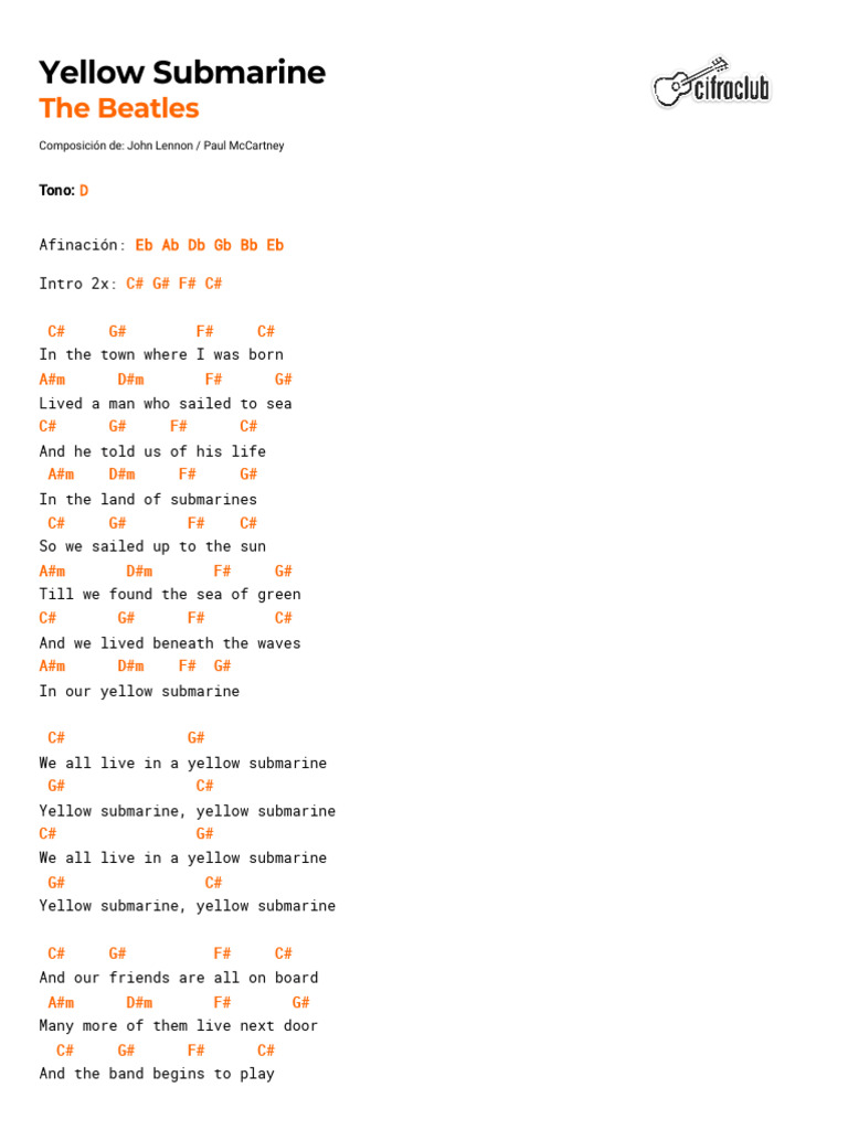 Yellow Submarine Guitar Chords | PDF