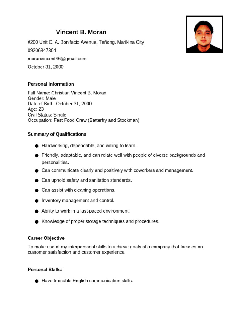 Moran, Christian Vincent - Resume | PDF