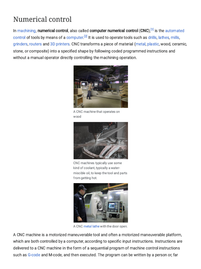 Numerical Control - Wikipedia | PDF | Numerical Control | Secondary Sector Of The Economy