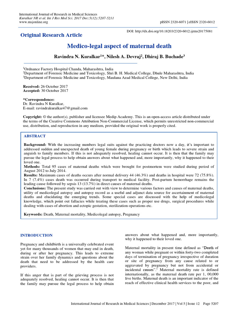 Medico Legal Aspect of Maternal Death | PDF | Maternal Death | Pregnancy