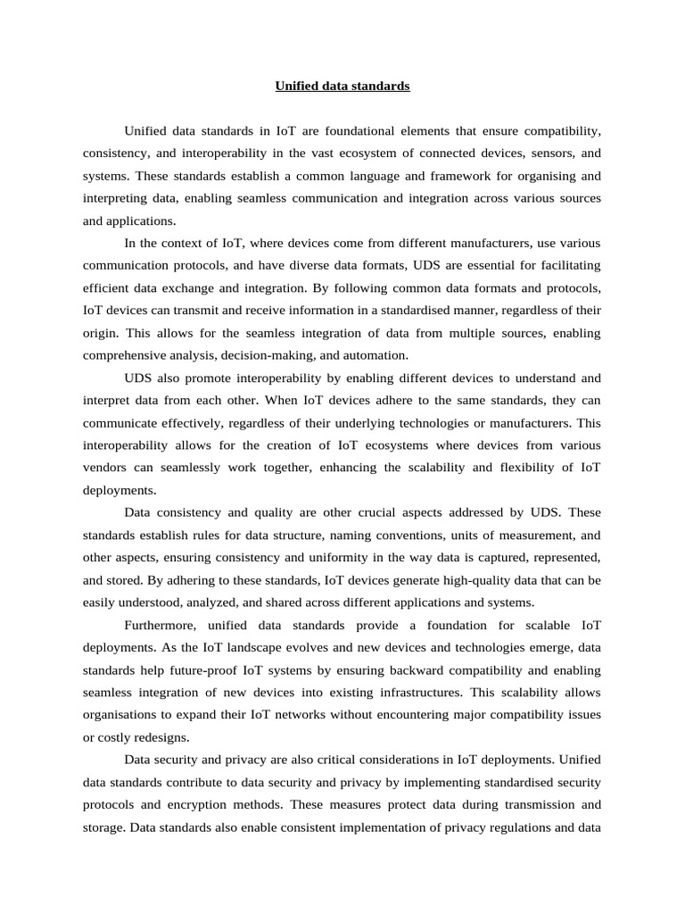 Unit II - Unified Data Standards | PDF | Internet Of Things | Standardization