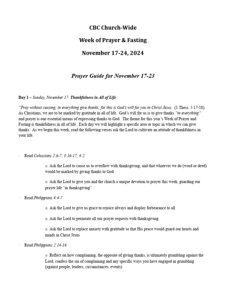 CBC Church-Wide Prayer Guide - Day 1 | PDF | Prayer | Gratitude