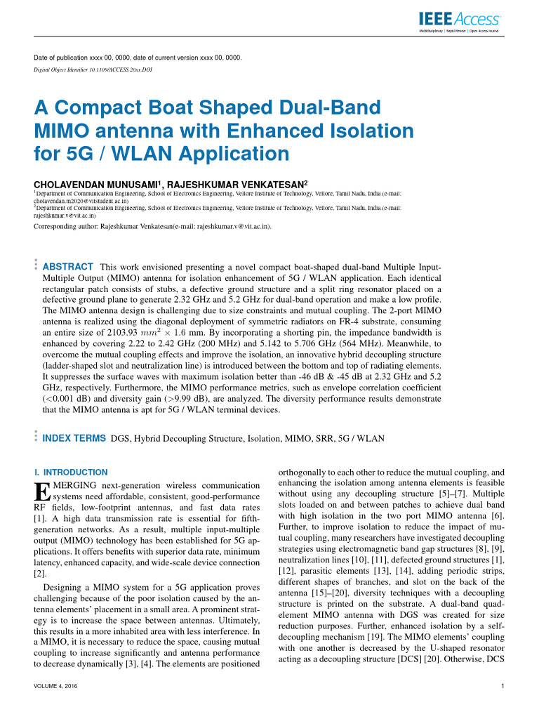 A Compact Boat Shaped Dual-Band MIMO Antenna With | PDF | Antenna ...
