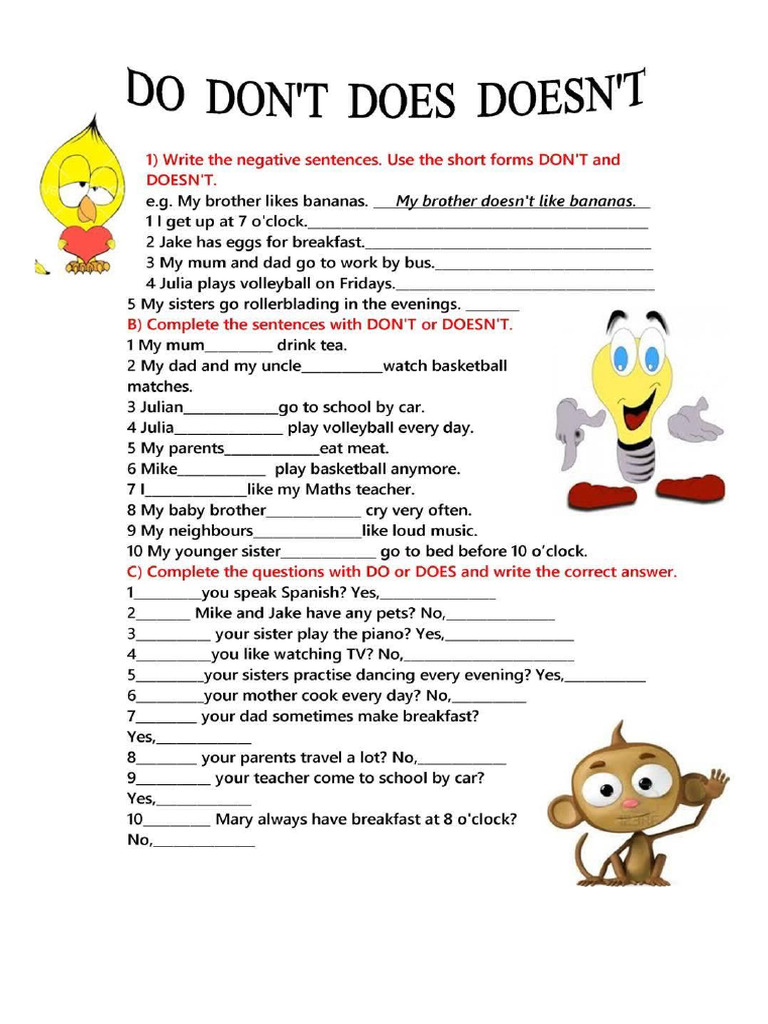 Do and Does Exercises | PDF