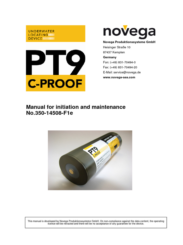 350-14508-F1e Novega PT9 C-PROOF Acoustic Beacon Technical Manual | PDF | Voltage | Ultrasound