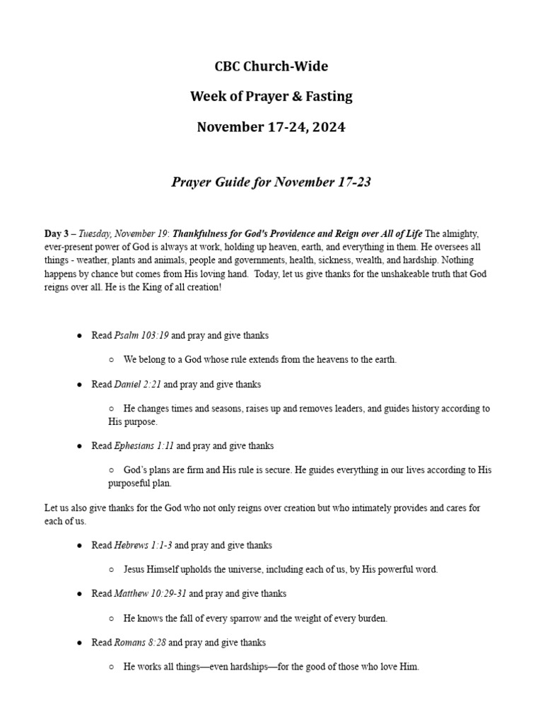 CBC Church-Wide Prayer Guide - Day 3 | PDF