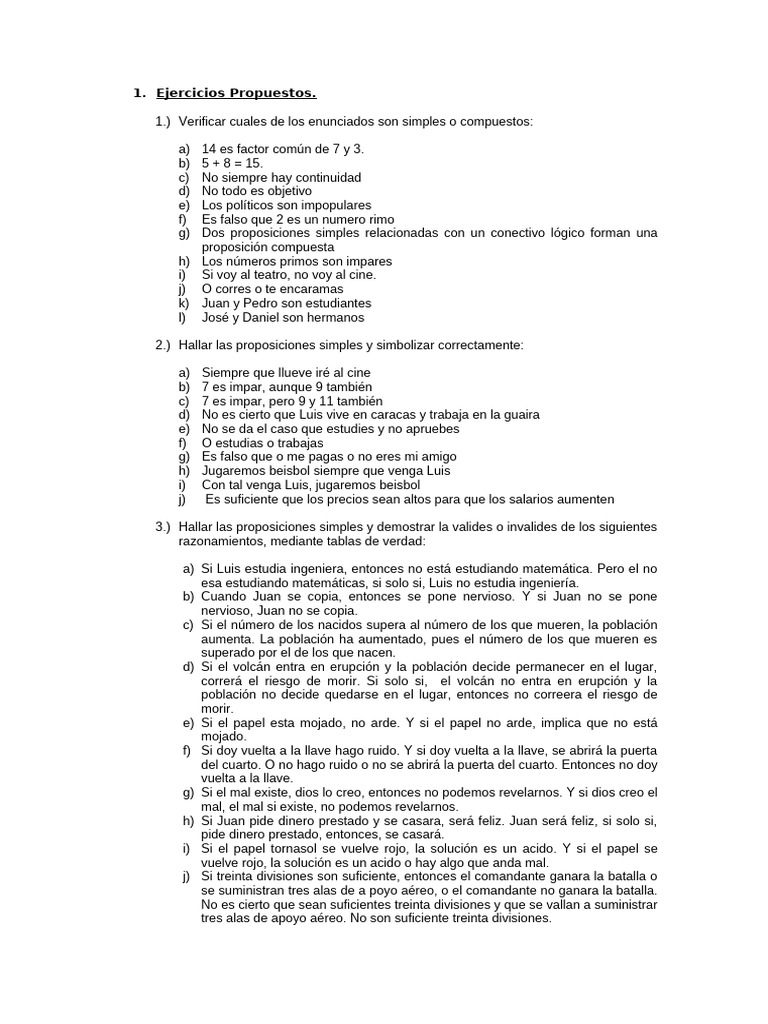 Tarea de Proposiciones | PDF | Proposición | Lógica