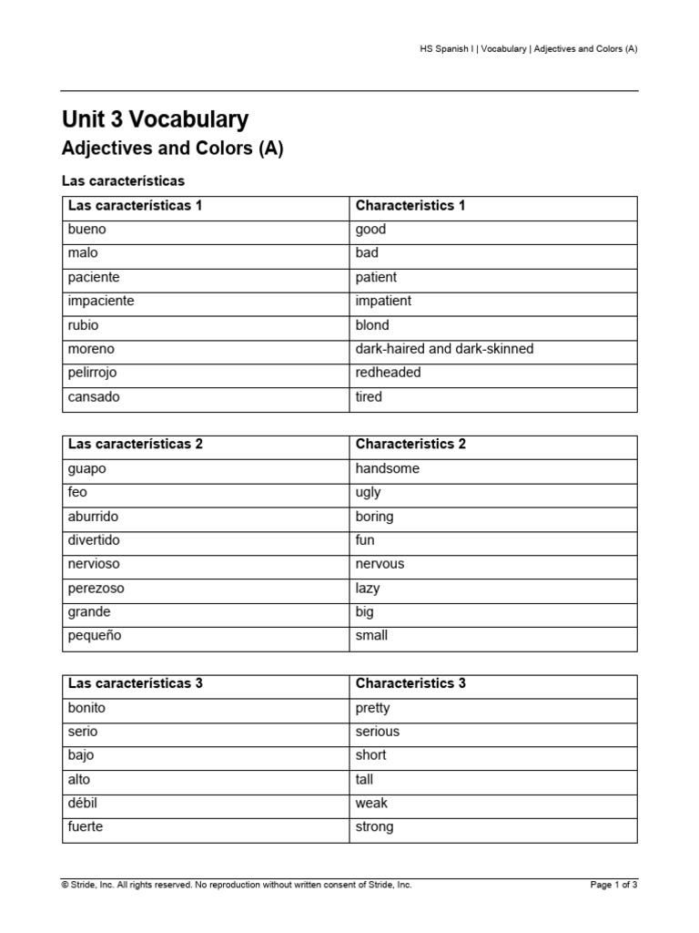 Unit 3 Adjectives and Colors | PDF