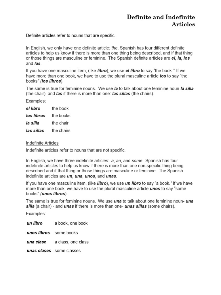 Unit 2 Definite and Indefinite Articles | PDF | Grammatical Gender ...