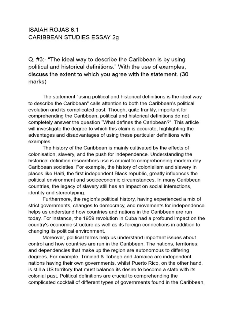 Isaiah Rojas 6-1 Caribbean Stud. Essay | PDF | Caribbean | Liberal Arts ...