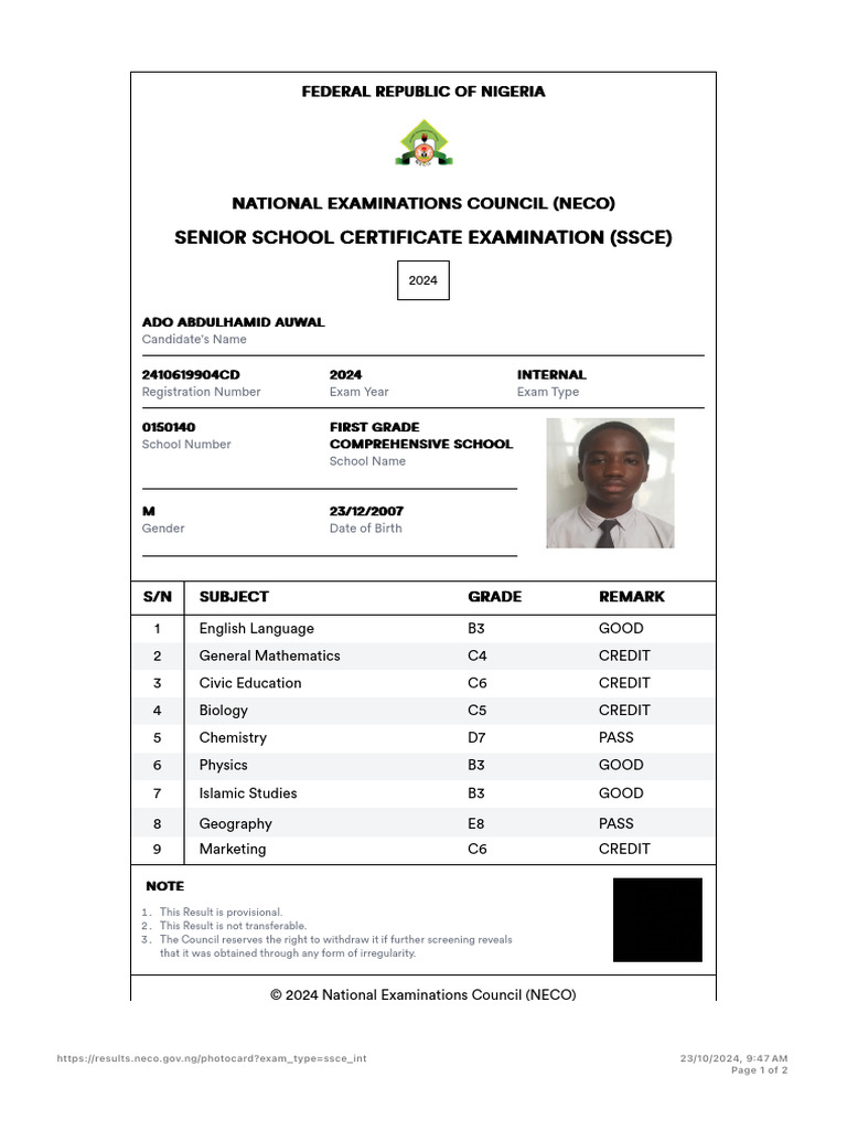 NECO Results Portal | PDF | Vocational Education | Student Assessment ...