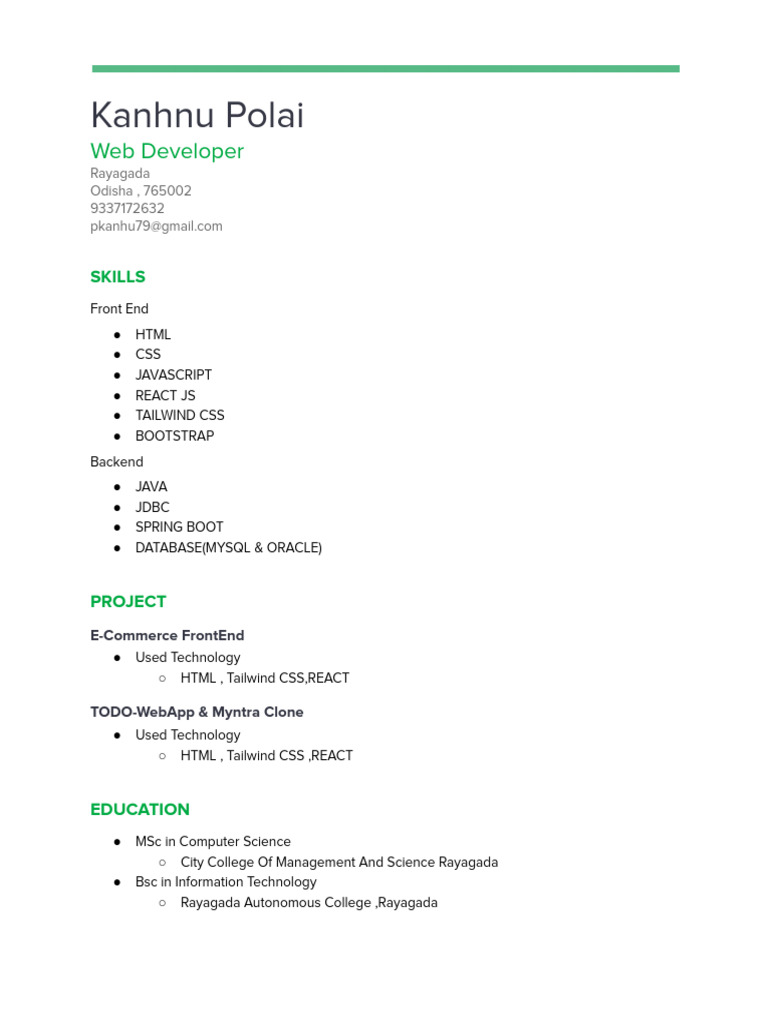 Kanhnu Polai: Web Developer | PDF