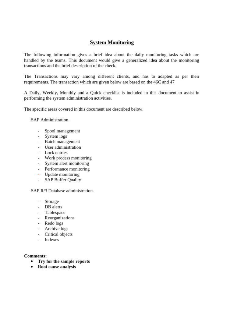 SAP Monitoring and Support Document | PDF | Database Index | Databases