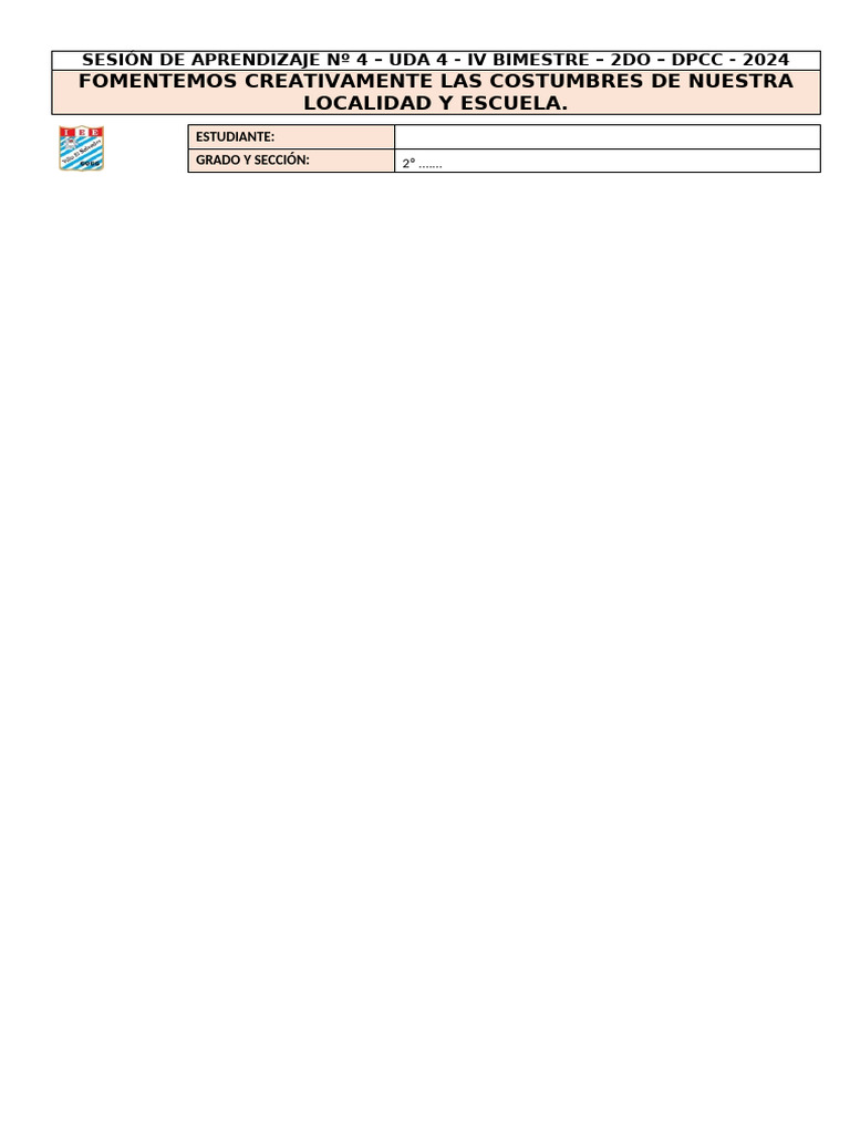 Edgar-Ficha 4 - Uda 4 - DPCC - 2do - 2024 | PDF | Tradiciones | Perú
