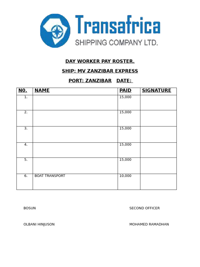 Day Workers Pay Roster | PDF