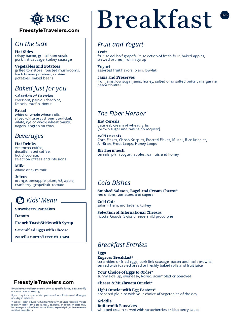 MSC Seascape Breakfast Menu | PDF | Pancake | Sausage