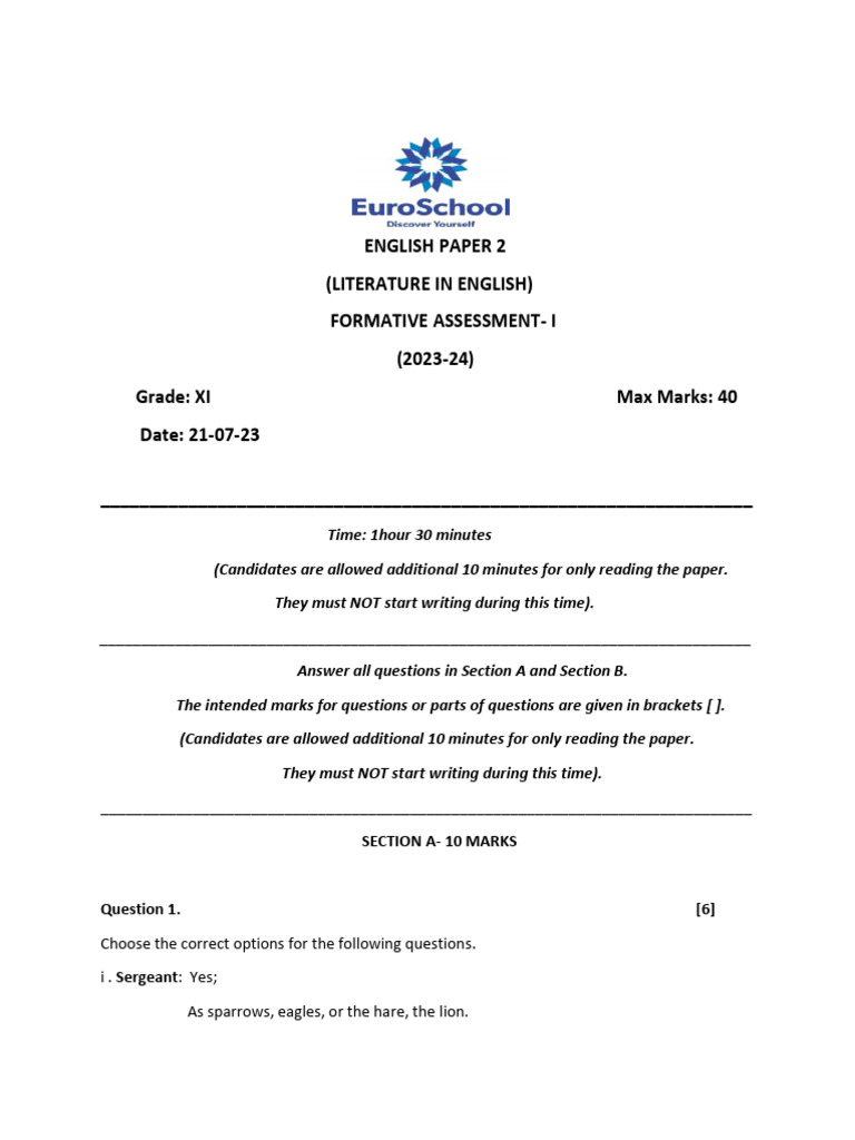 Practice Paper1 - Grade 11 - English Literature - QP | PDF | Macbeth