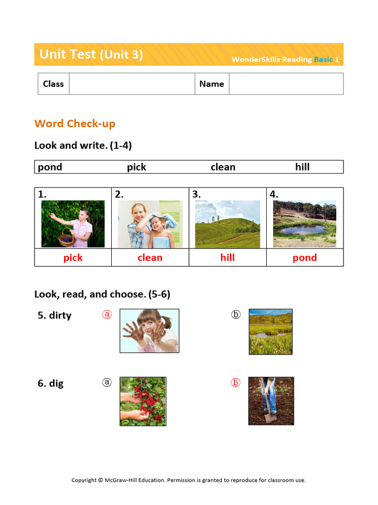 Unit Test - Basic 1 - Unit 3 - Answer Key | PDF