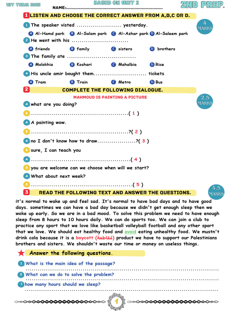 Prep 2 unit 2 (2025) | PDF