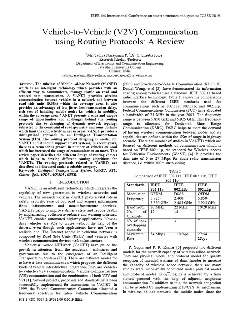 Vehicle-to-Vehicle V2V Communication Using Routing Protocols A Review | PDF | Routing | Computer ...
