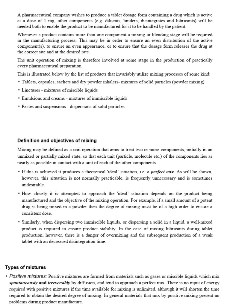 Mixing Processes in Pharmaceutical Production | PDF | Coefficient Of ...