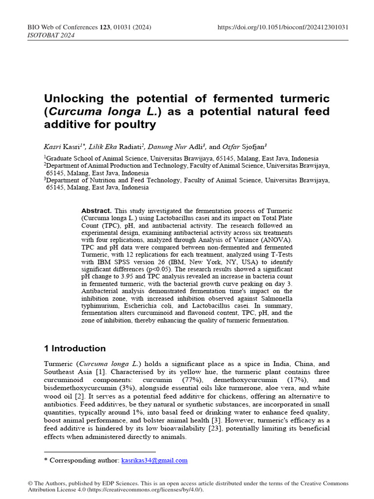 Unlocking The Potential of Fermented Turmeric (Curcuma Longa L.) As A Potential Natural Feed ...