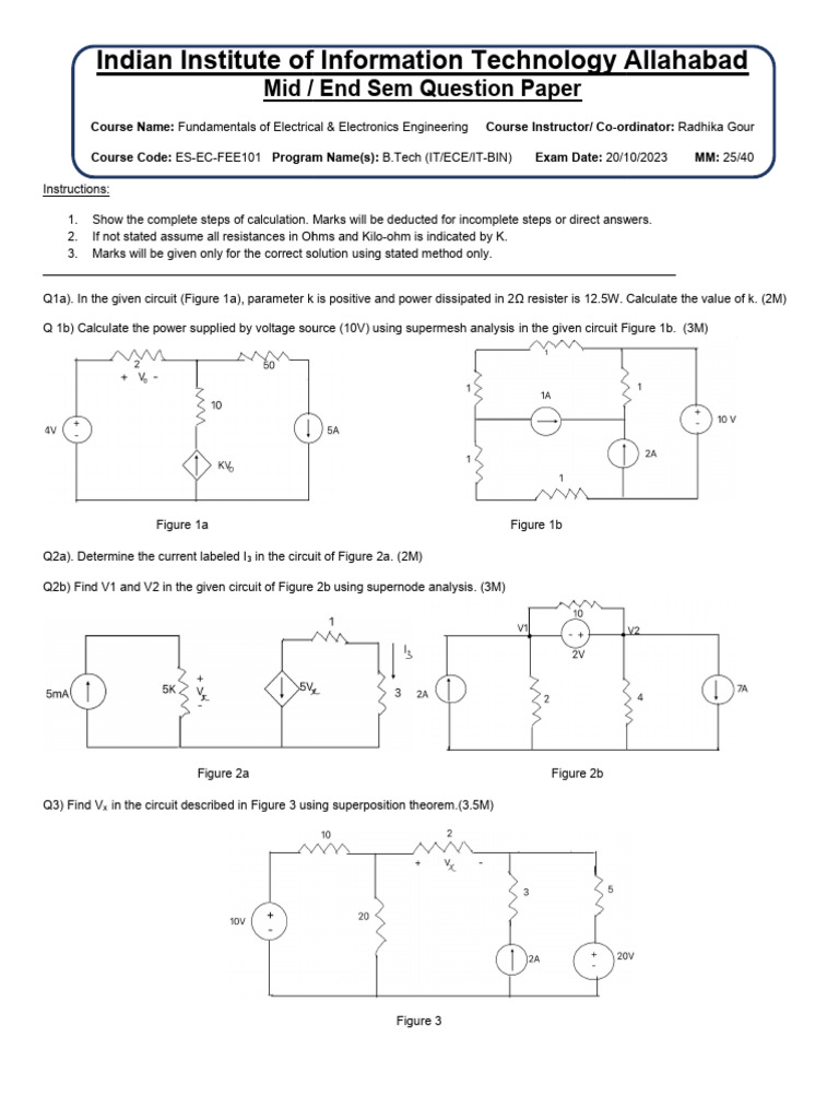 Electrical Exam for B.Tech Students | PDF | Electrical Network ...